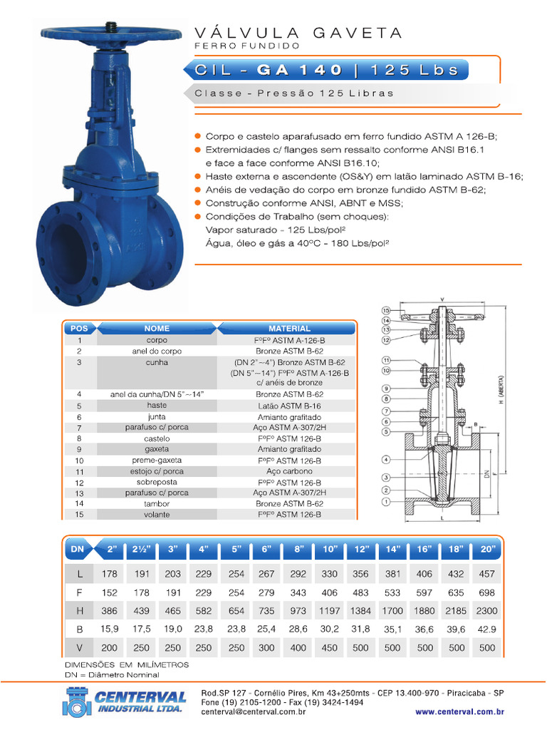 Catalogo Centerval Valvula Gaveta FF | PDF