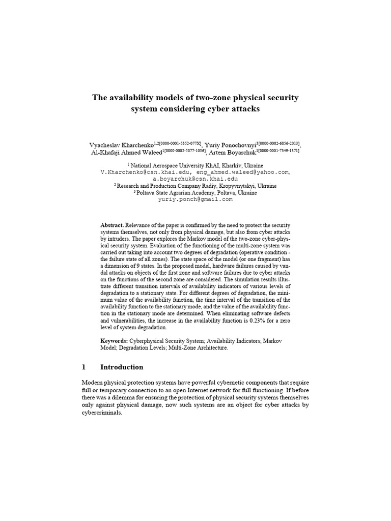The Availability Models of Two-Zone Physical Security System ...