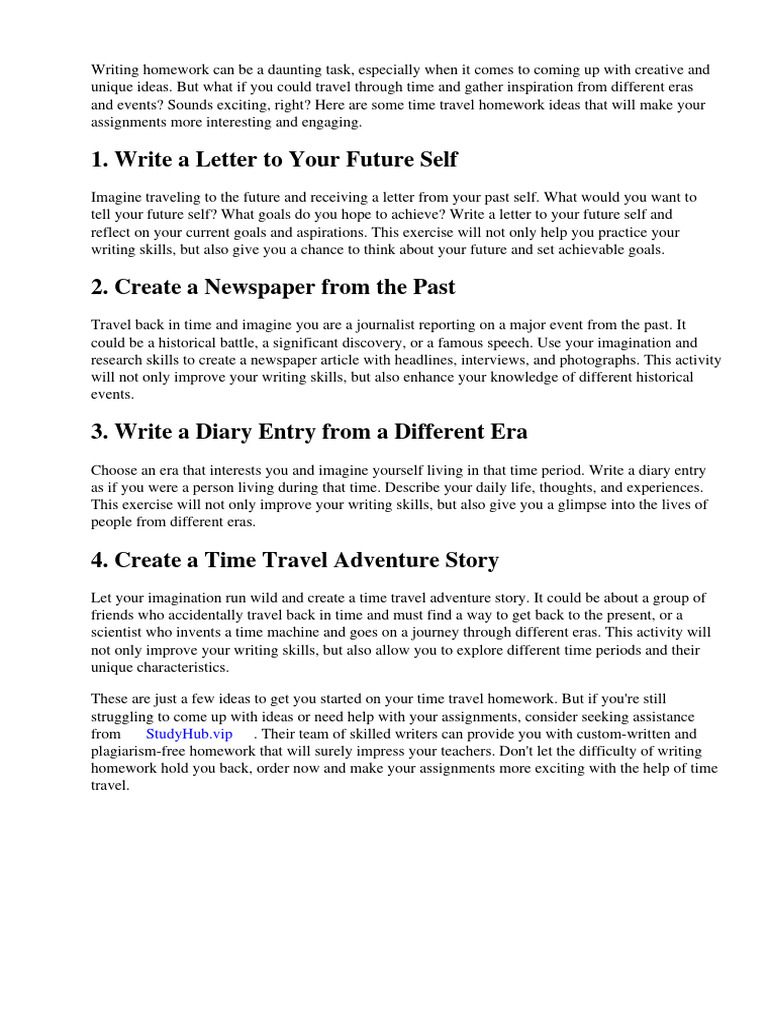 Time Travel Homework Ideas | PDF | Worksheet | Writing