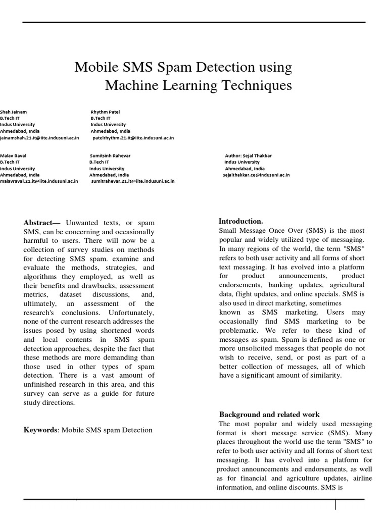 Sms Spam Detcetion Review Paper | PDF | Support Vector Machine | Mobile ...