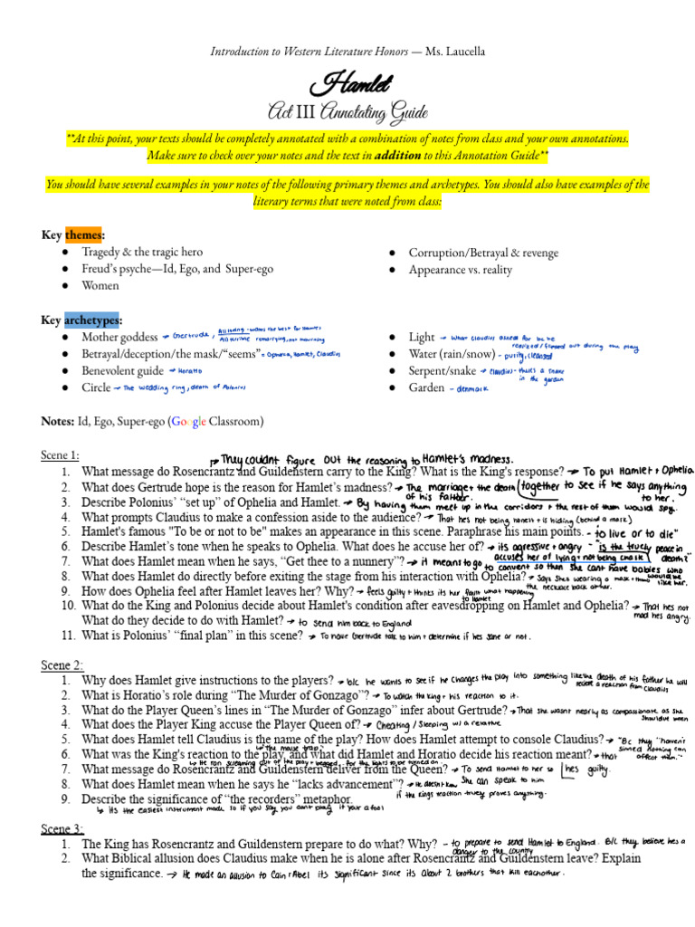 Hamlet - Act 3 Study Guide | PDF | Hamlet