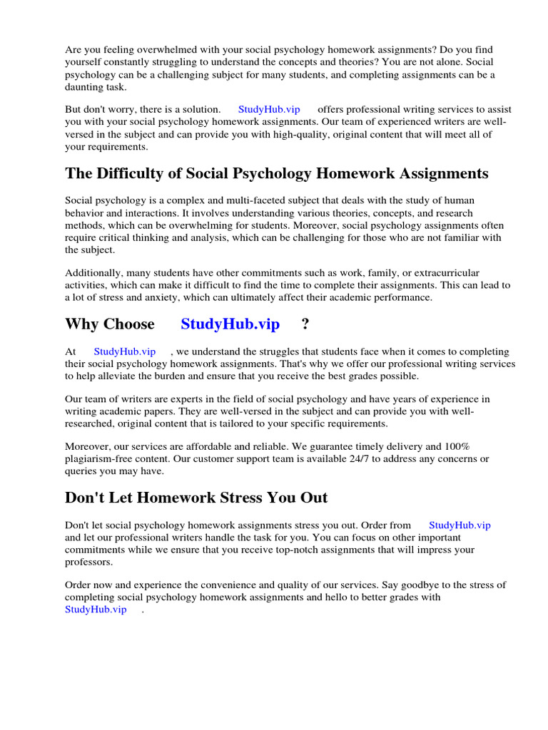 Social Psychology Homework Assignments | PDF | Social Psychology ...