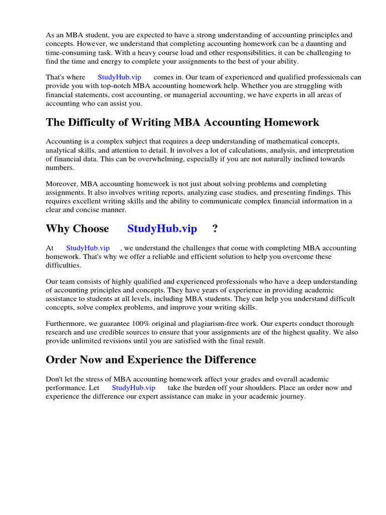 Mba Accounting Homework Help | PDF | Homework | Accounting Mba Accounting Homework Help | PDF | Homework | Accounting