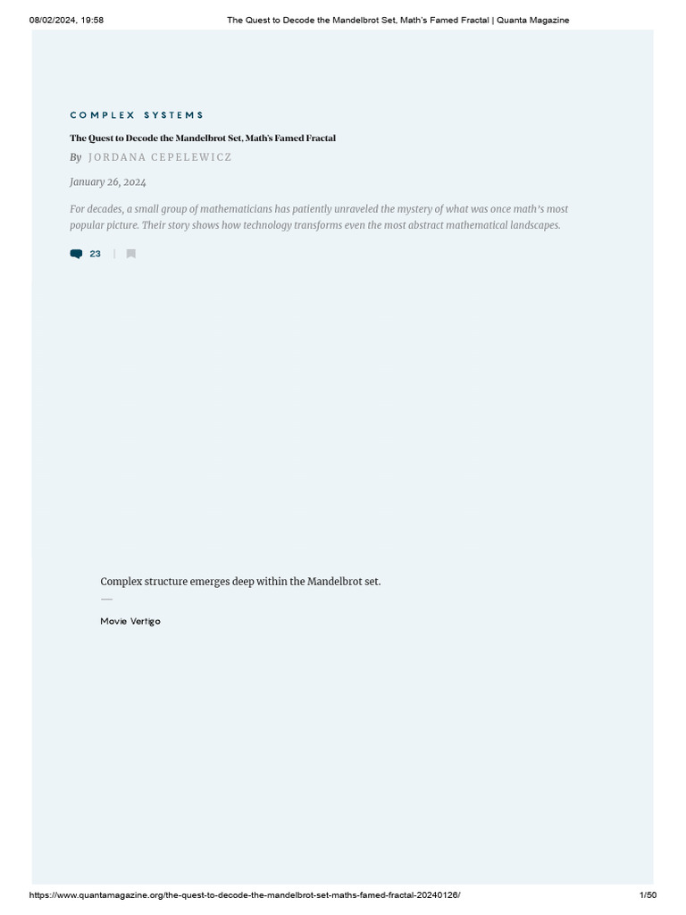 The Quest To Decode The Mandelbrot Set Maths Famed Fractal Quanta Magazine Pdf