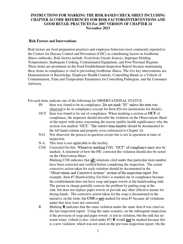 Instructions For Risk Based Inspection Check Sheet | PDF | Hand Washing ...