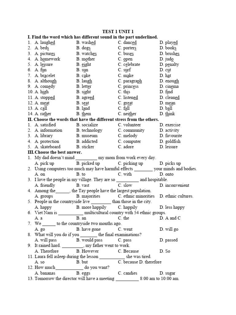TEST 1 UNIT 1 | PDF