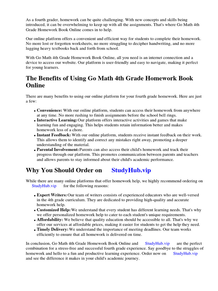 Go Math 4th Grade Homework Book Online | PDF | Homework | Mathematics