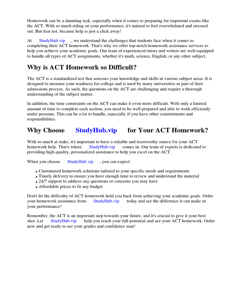 Act Homework | PDF | Sat | Homework