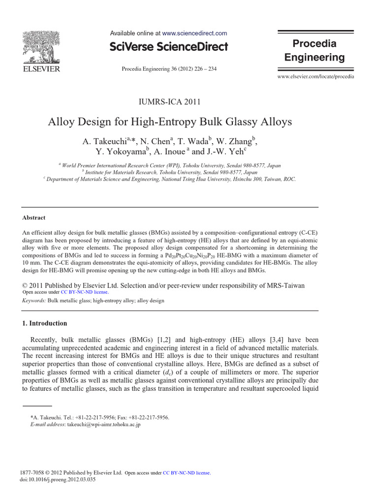 Alloy Design For High-Entropy Bulk Glassy Alloys | PDF | Amorphous ...