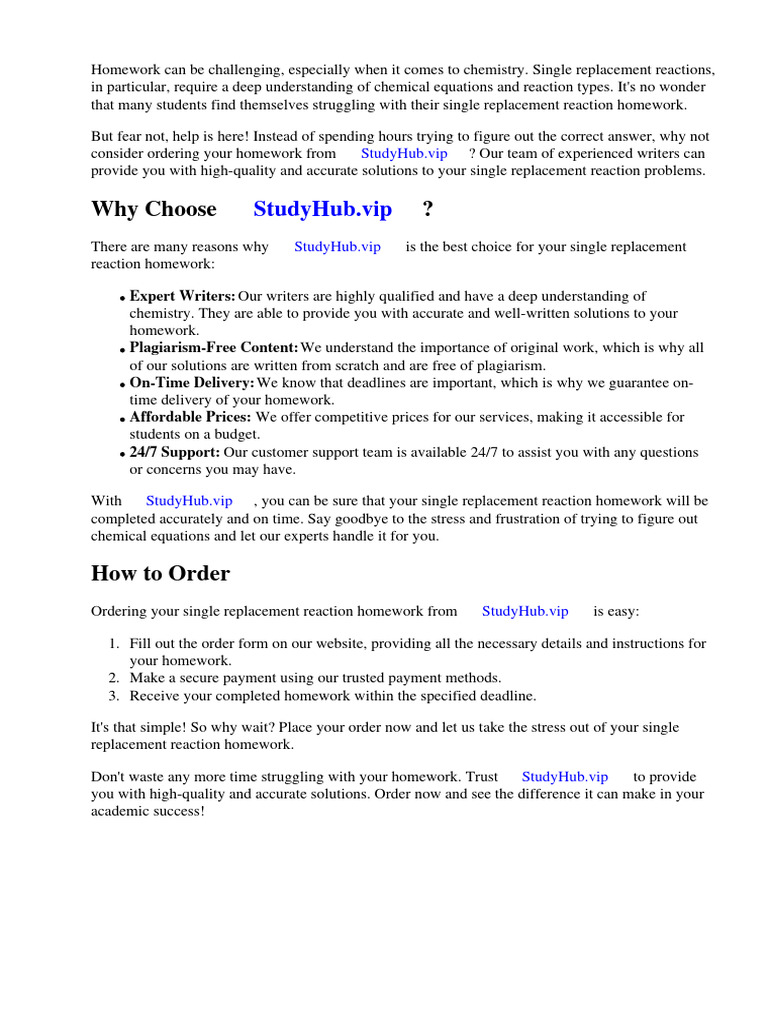 Single Replacement Reaction Homework | PDF | Chemical Reactions | Chemistry