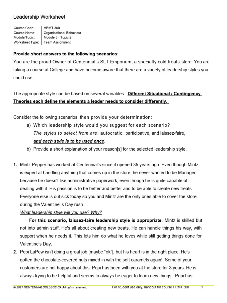 HRMT 300 - Leadership Worksheet | Download Free PDF | Leadership ...
