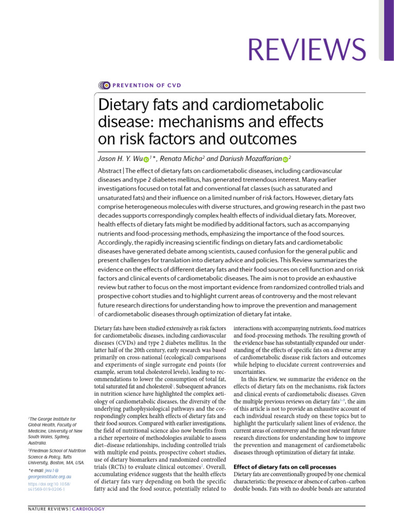 Dietary Fats and Cardiometabolic Disease - Mechanisms and Effects On ...