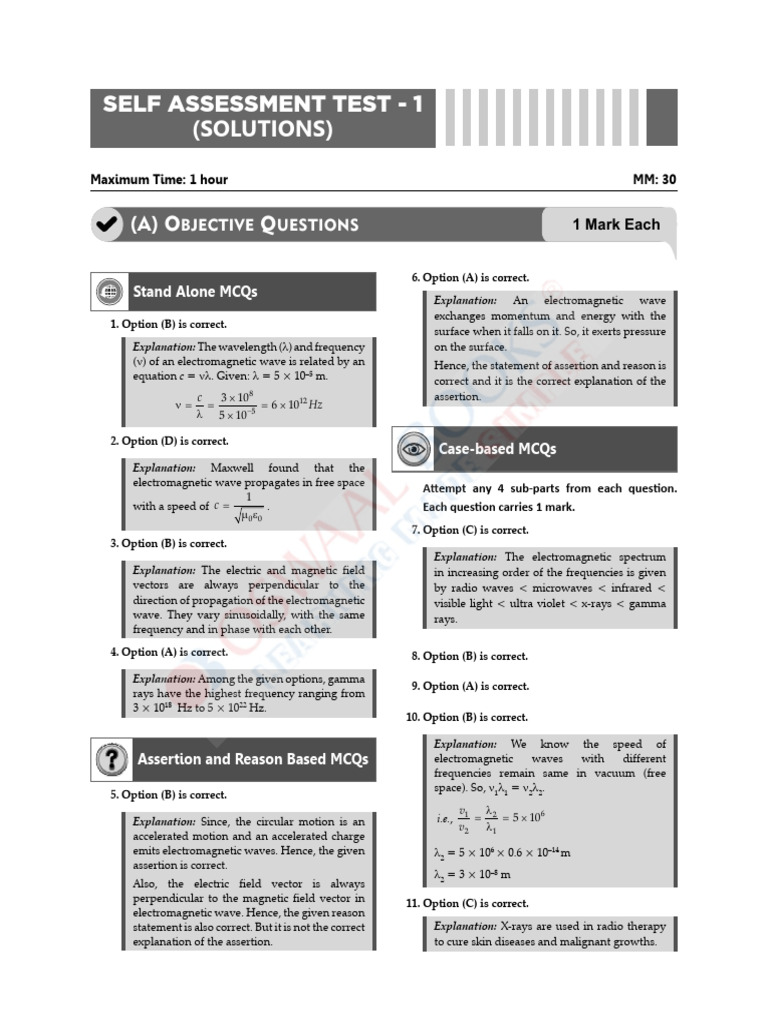 Electromagnetic Waves Self Assessment Test | PDF | Waves ...