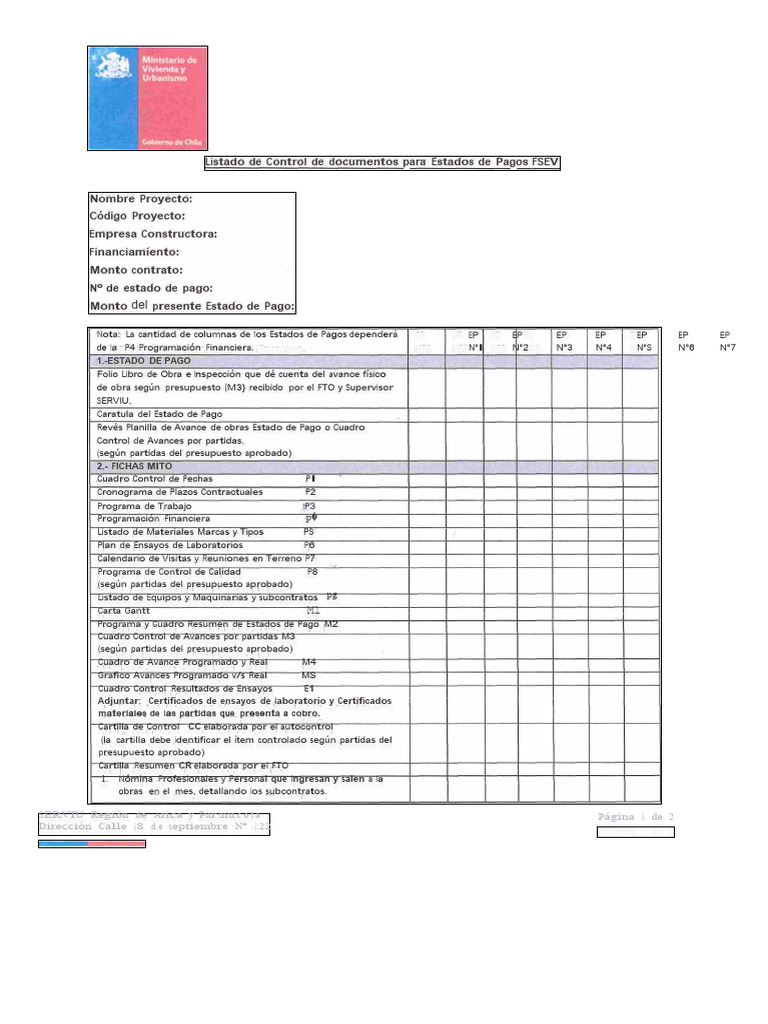 Listado de Control de Documentos para Estados de Pagos FSEV | PDF ...