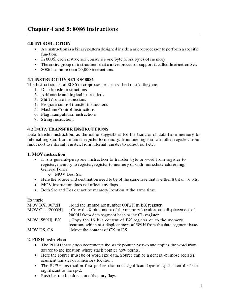 8086 Microprocessor Instruction Set | PDF | Central Processing Unit | Bit