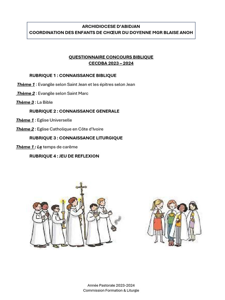 Questionnaire Concours Biblique 2023-2024 | PDF | Évangile selon Marc ...
