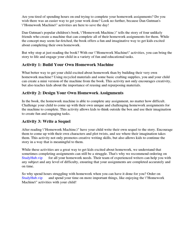 Homework Machine by Dan Gutman Activities | PDF | Homework | Books