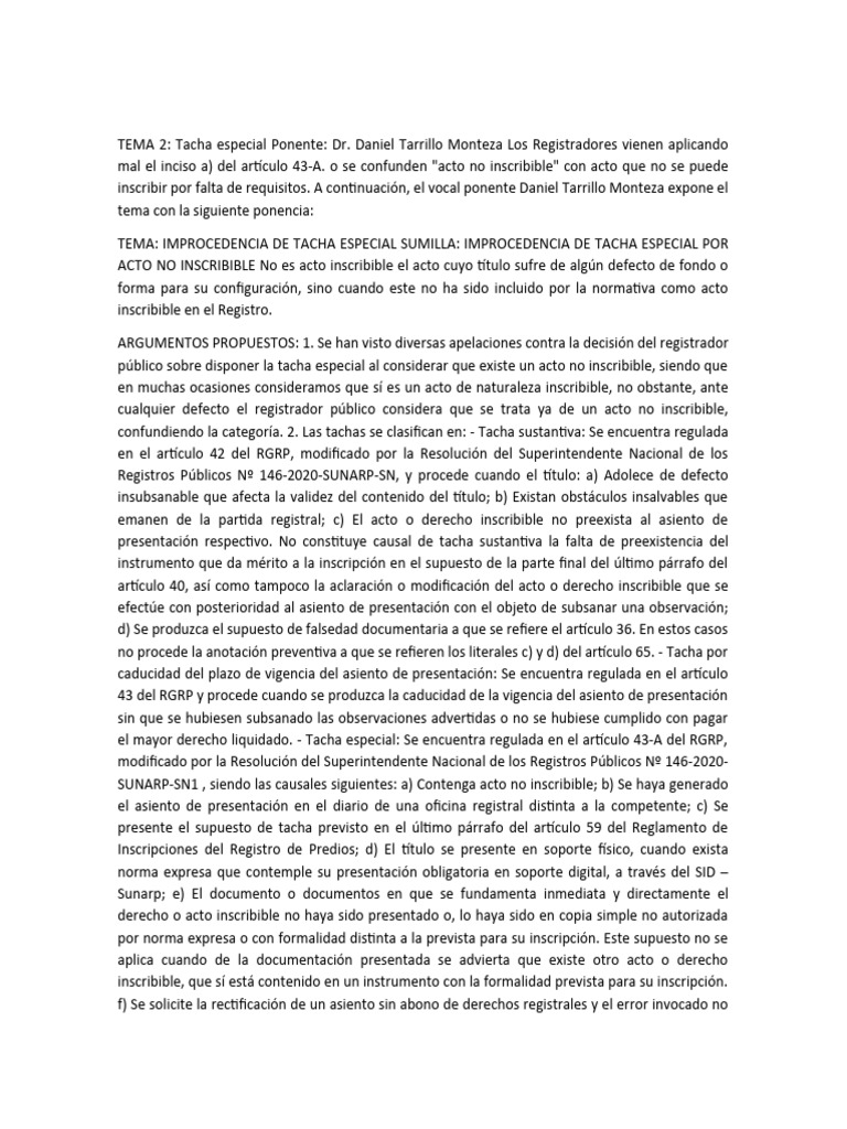 Improcedencia de Tacha Especial Registral | PDF | Analogía | Regulación