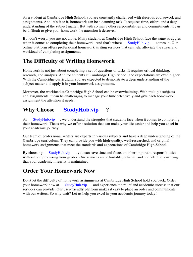 Cambridge High School Homework | PDF | Teachers | Homework