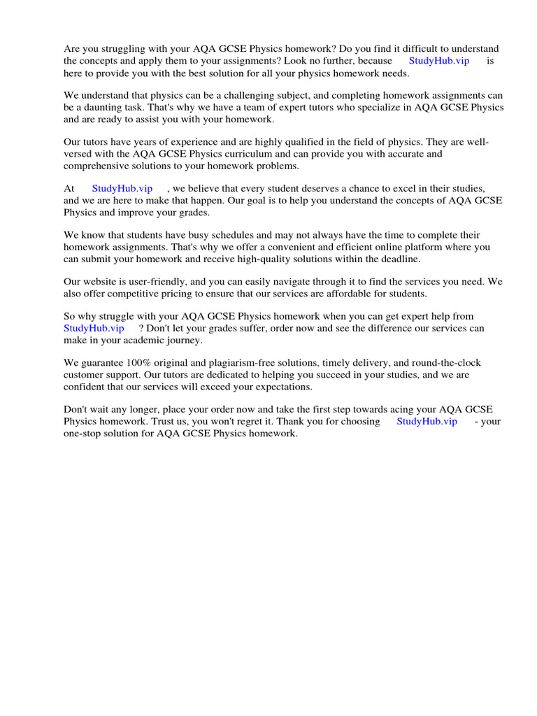 AQA GCSE Physics Homework Help | PDF | Facebook | Linked In