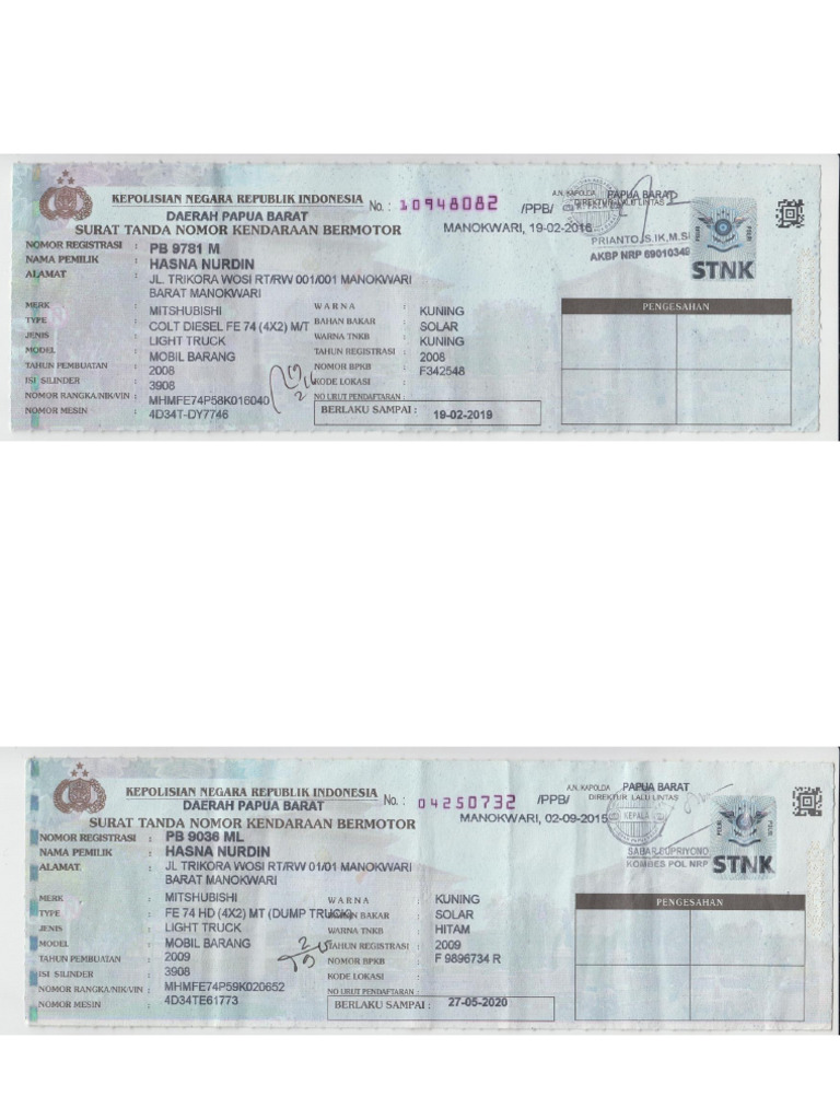 Bukti STNK Dump Truck | PDF