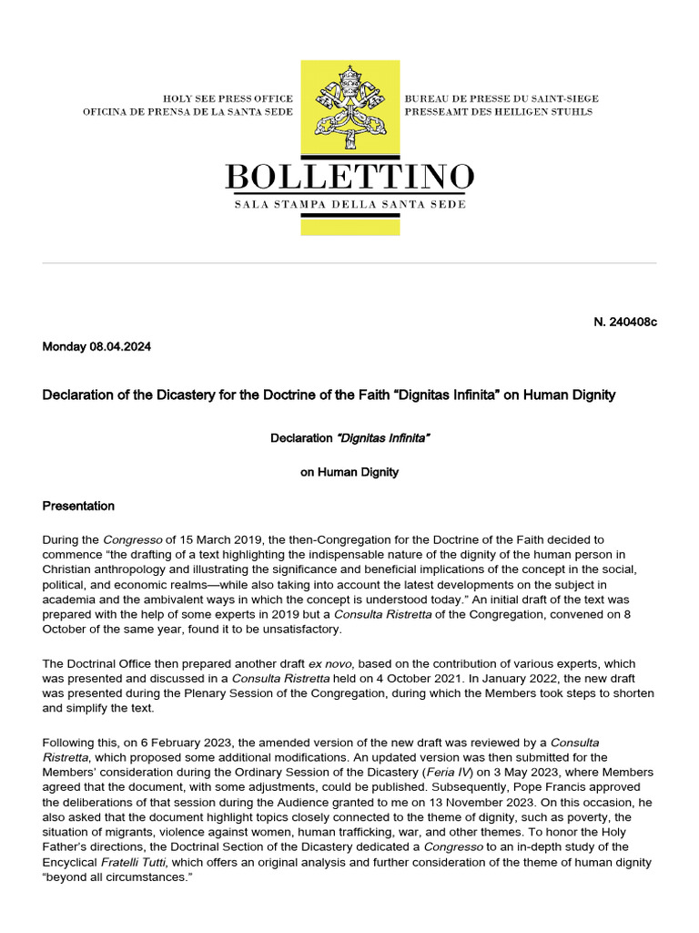 Vatican: Infinite Dignity | PDF | Dignity | Image Of God