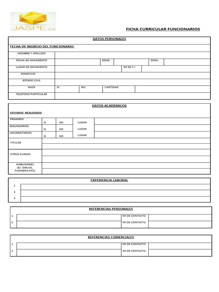 Fichas Curricular Funcionarios | PDF