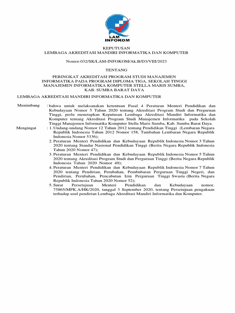 Surat SK Akreditasi MID3 | PDF