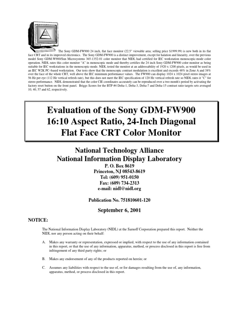 Evaluation of The Sony GDM-FW900 National Information Display ...