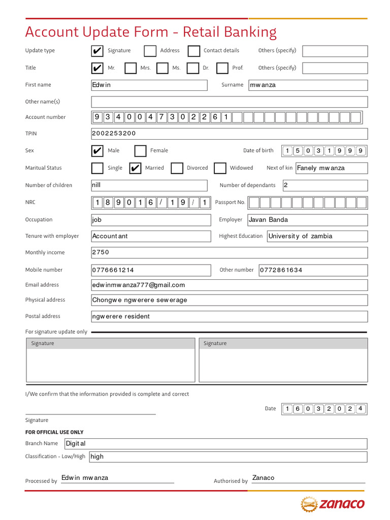 Retail Account Update Form | PDF