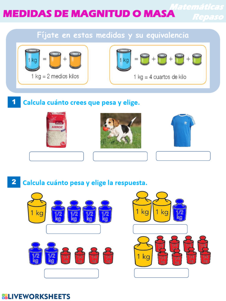 Ejercicios de Litros y Kilos para Niños | PDF