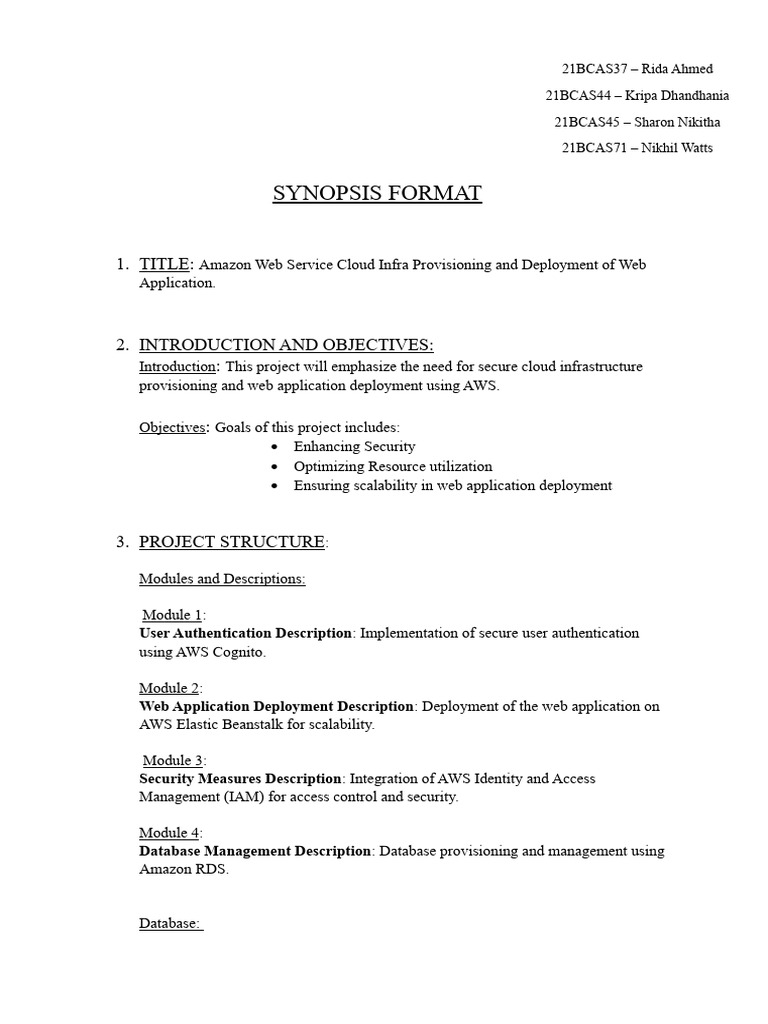 Synopsis Format | PDF | Amazon Web Services | Databases Synopsis Format | PDF | Amazon Web Services | Databases
