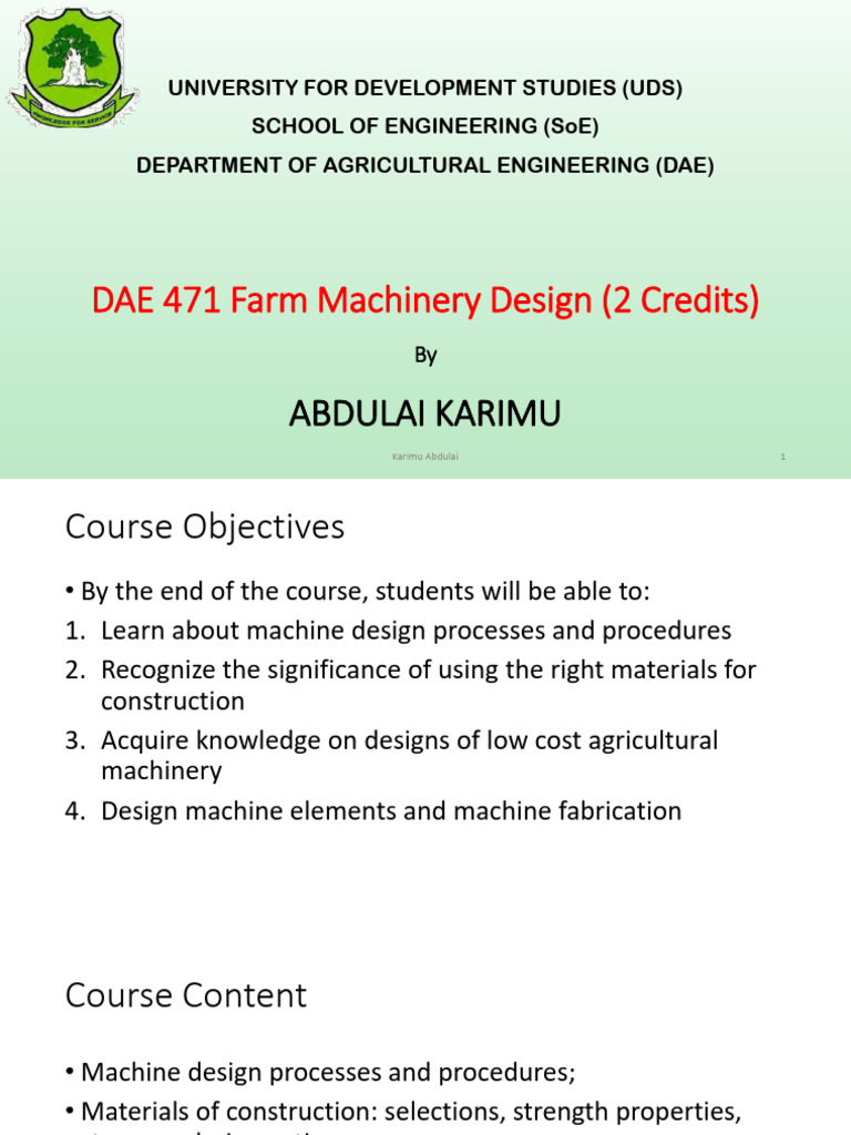 DAE 471 Farm Machinery Design Units 1 and 2 Updated | PDF | Steel ...