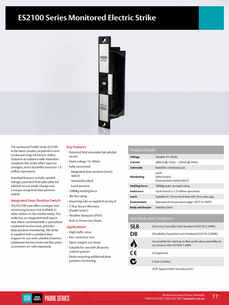 Electric Door Strike Es2100 | PDF