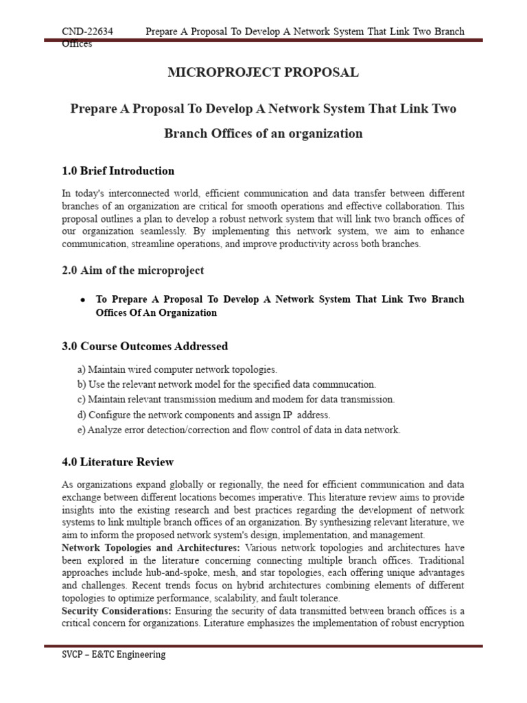 Microproject Proposal Prepare A Proposal To Develop A Network System That Link Two Branch ...