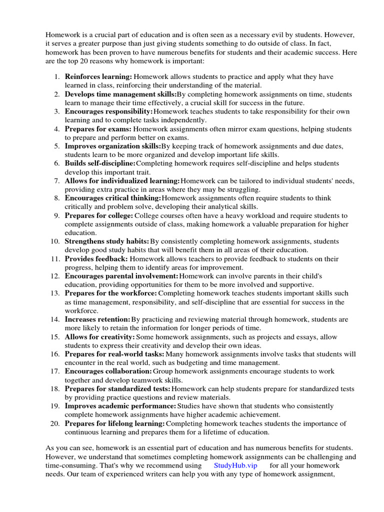 Top 20 Reasons Why Homework Is Important | Download Free PDF | Homework ...