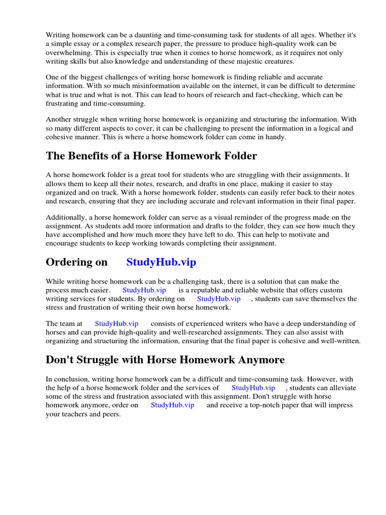 Horse Homework Folder | PDF | Homework