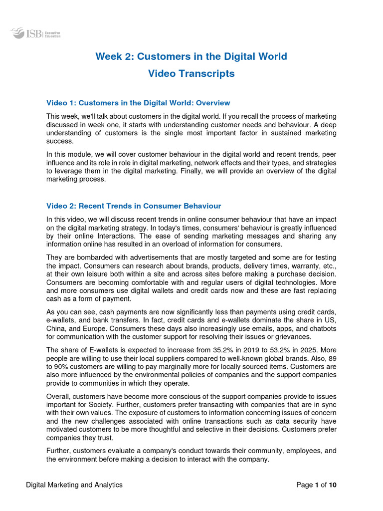 ISB - DMA - W2 - Video Transcripts | PDF | Digital Marketing | Consumer ...