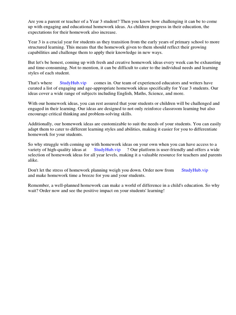 Year 3 Homework Ideas | PDF | Learning | Homework