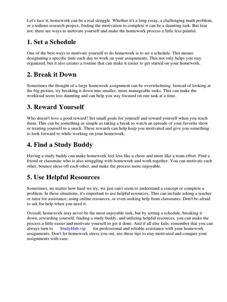Good Ways To Motivate Yourself To Do Homework | PDF | Homework | Motivation