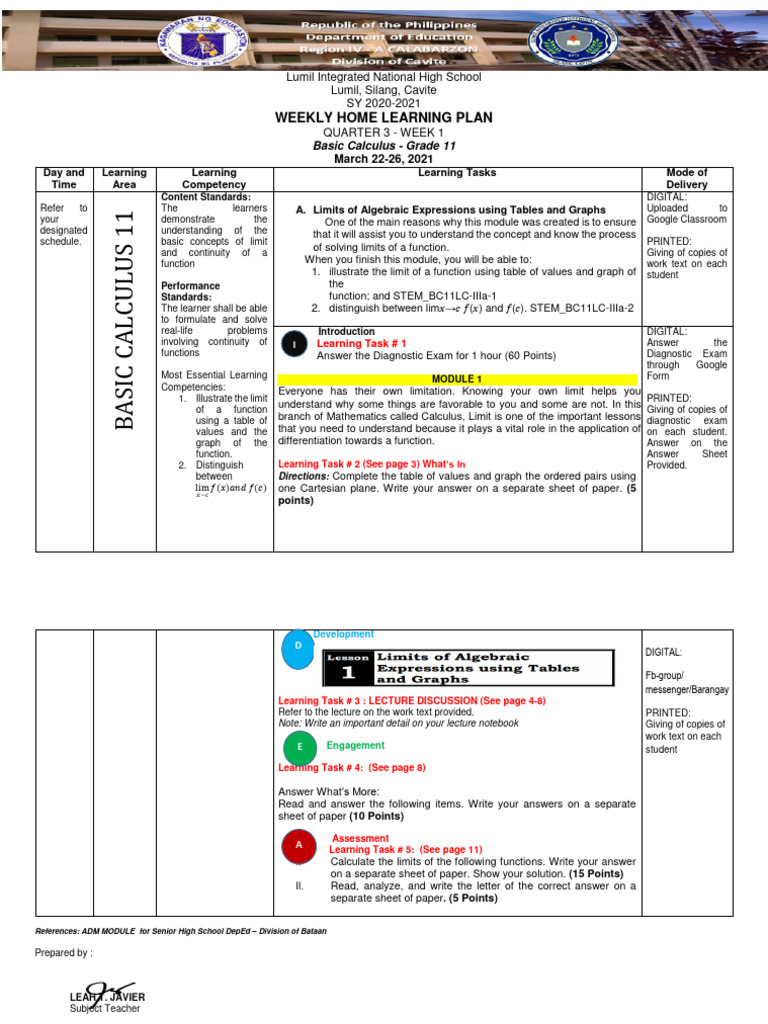 Basic Calculus - WHLP (Week 1) | PDF | Function (Mathematics) | Learning