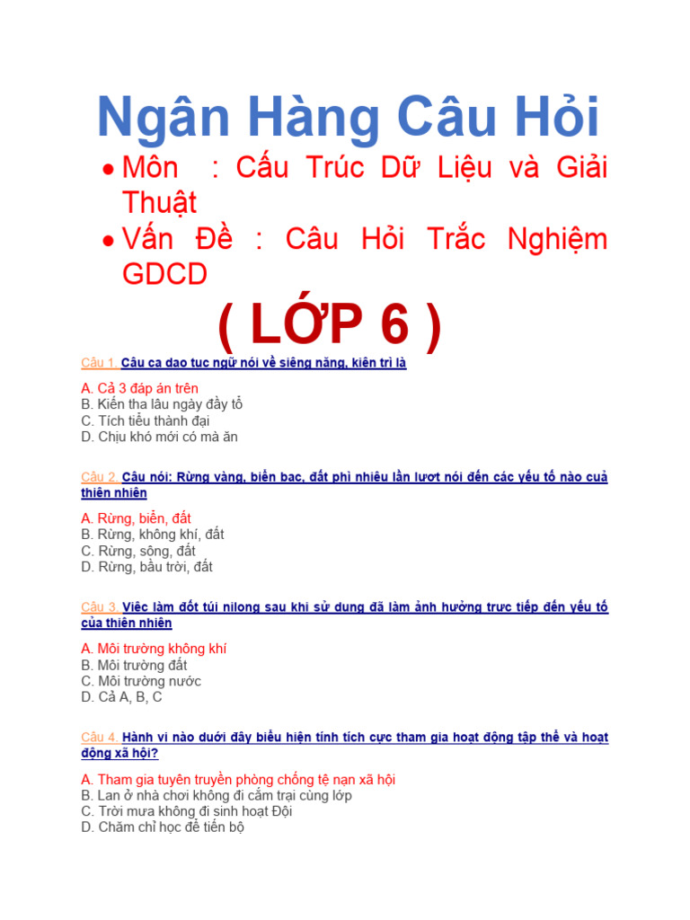 Ngan Hang Cau Hoi | PDF