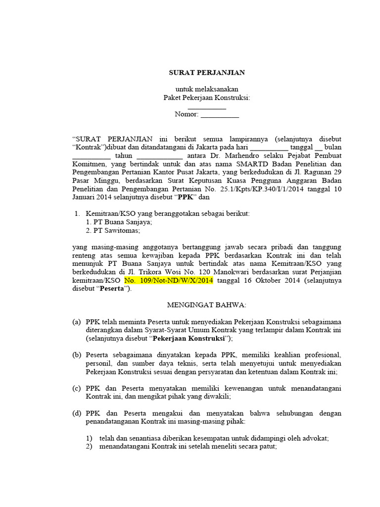 Surat Perjanjian - Versi Dokumen Lelang | PDF