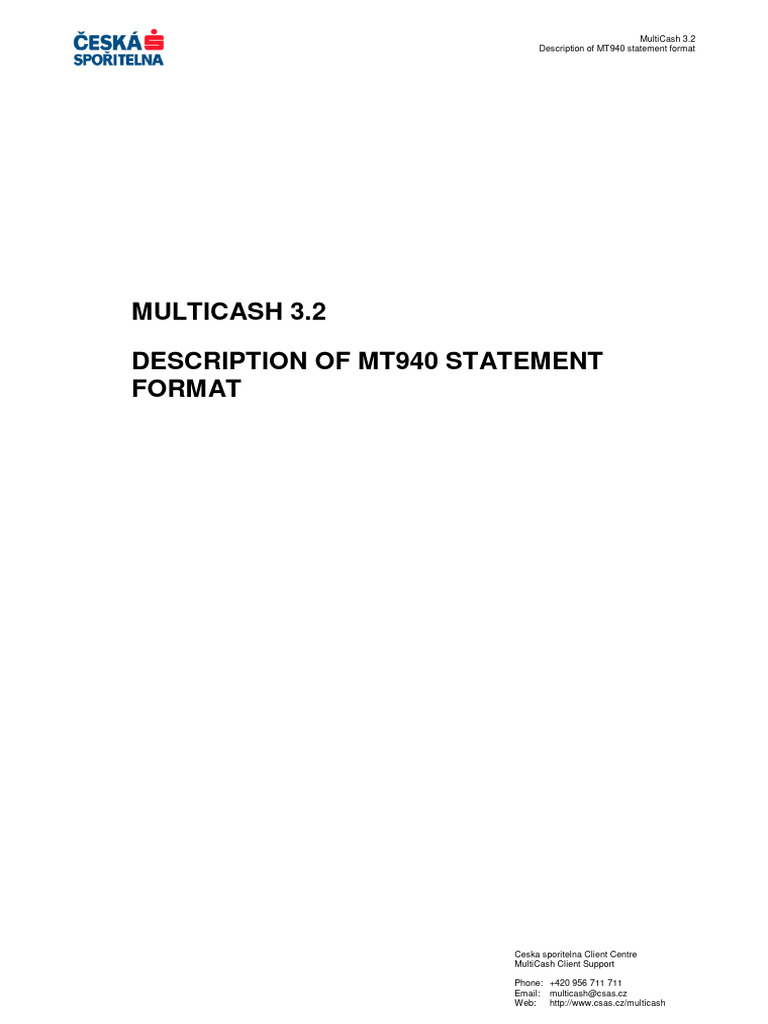 Description of Multicash MT940 Statement Format | Download Free PDF ...