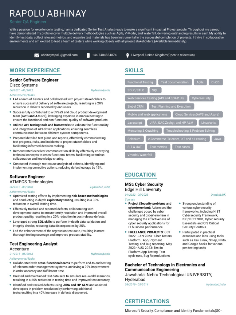 Abhinay Rapolu - QA CV-1 | PDF | Computer Security | Security
