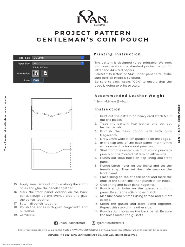 Project Pattern Gentleman'S Coin Pouch: Printing Instruction | PDF ...