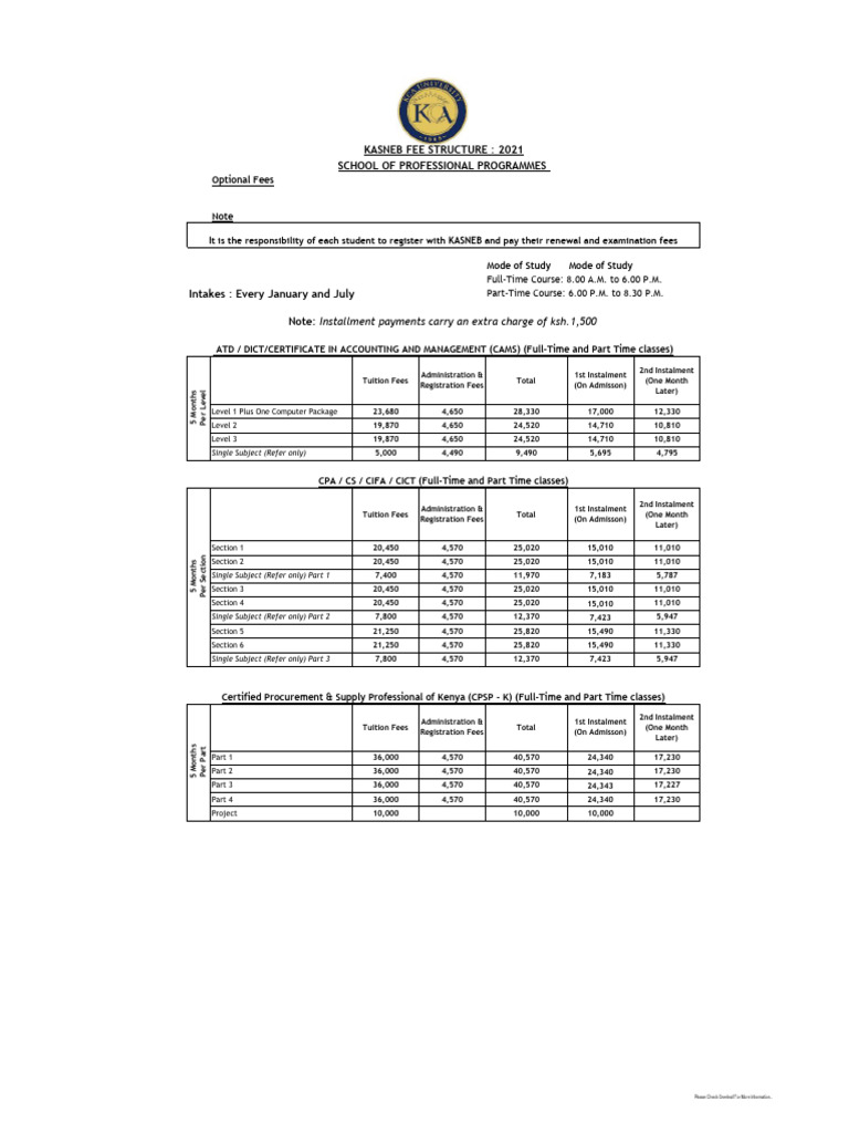 KASNEB Programs Fee Structure 2021 | PDF | Banks | Cheque