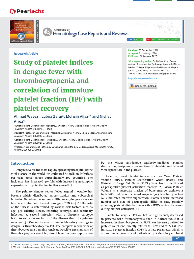 2019.study of Platelets Índices in Dengue Fever | PDF | Medical ...