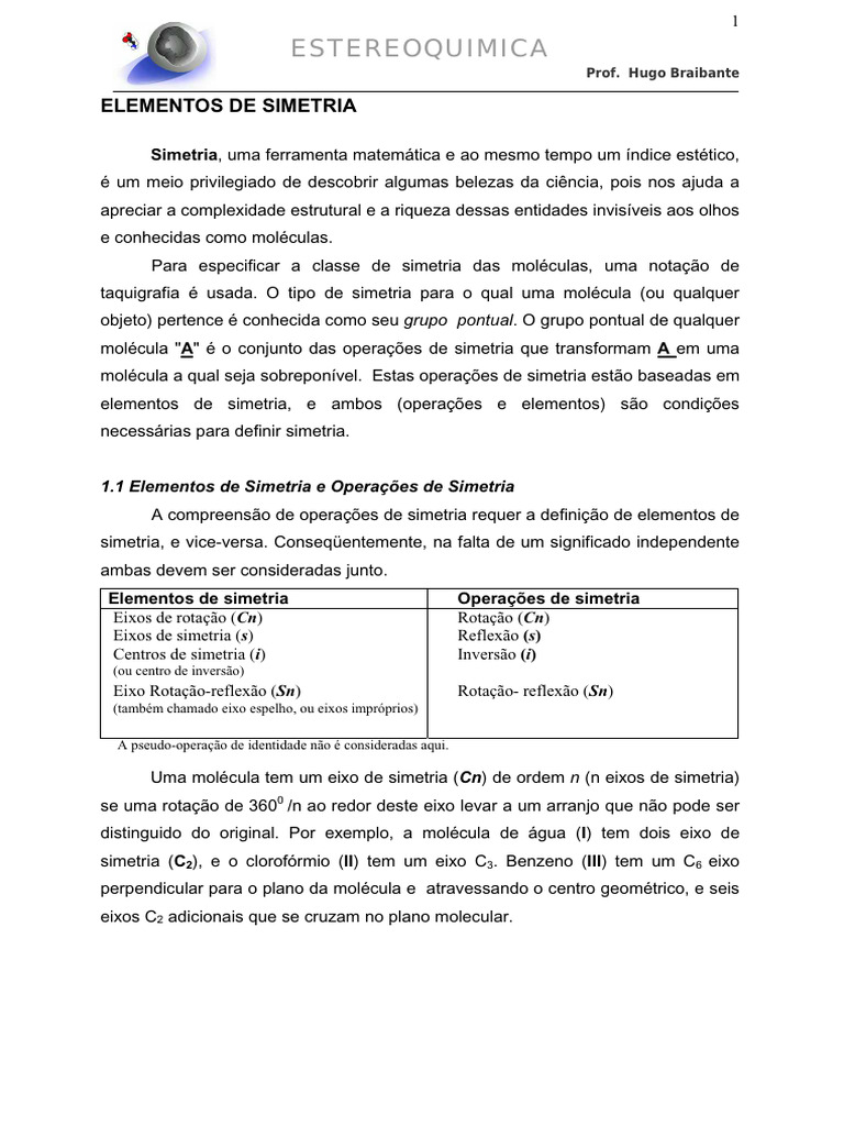 Elementos de Simetria - Ufsm | PDF | Estereoquímica | Moléculas