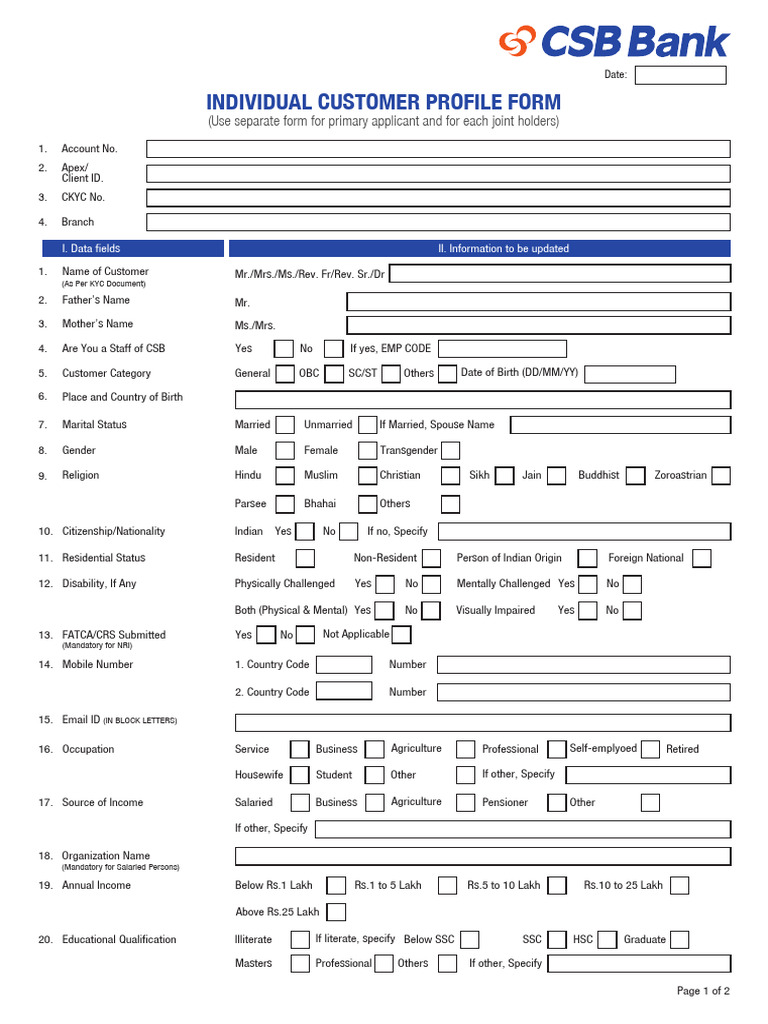 Individual Customer Profile Form | PDF